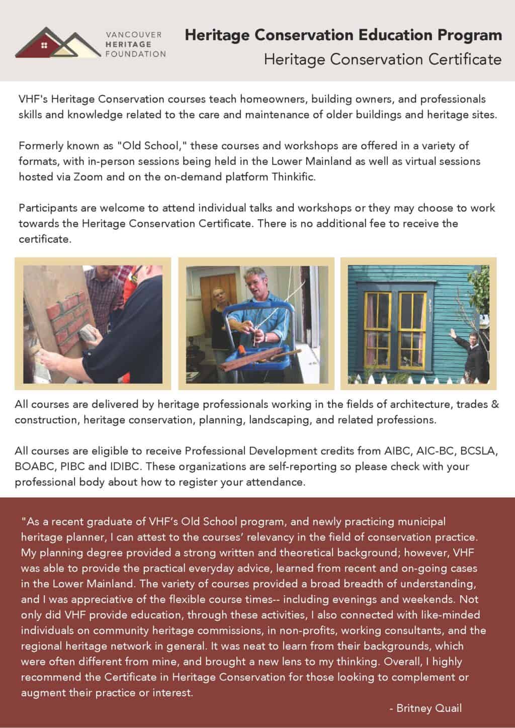 Heritage Conservation Education - Vancouver Heritage Foundation