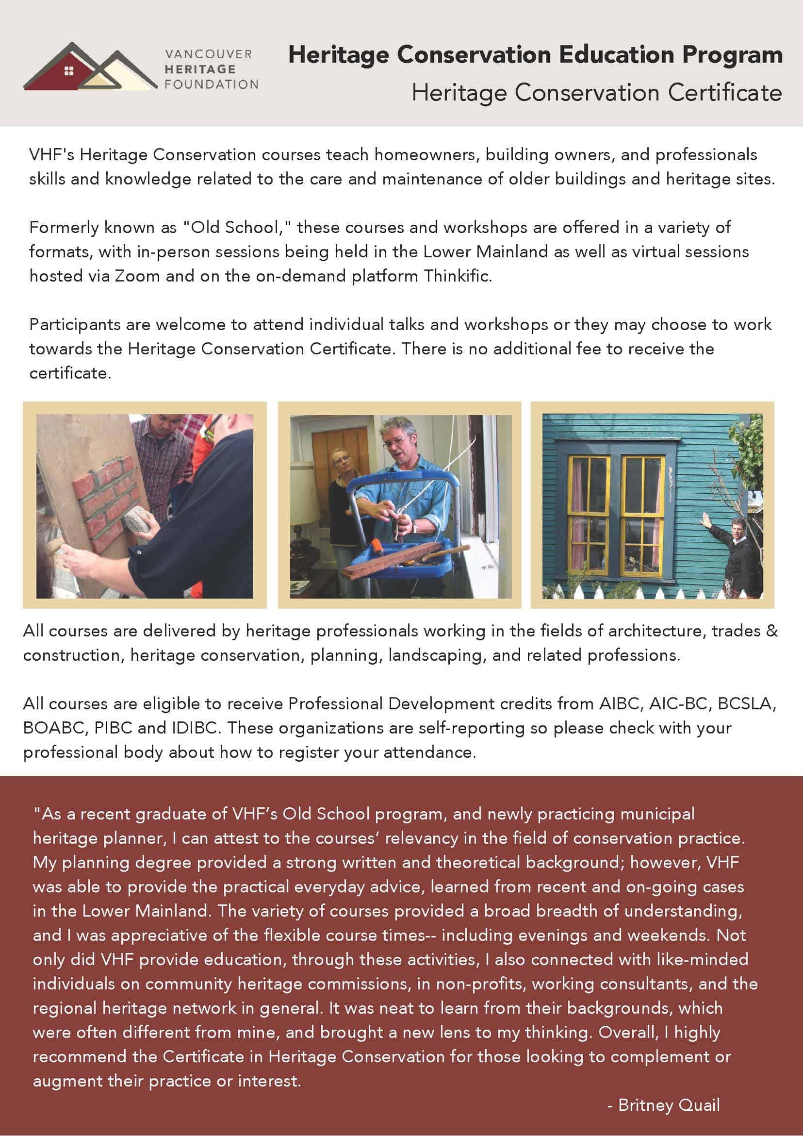 Heritage Conservation Education - Vancouver Heritage Foundation